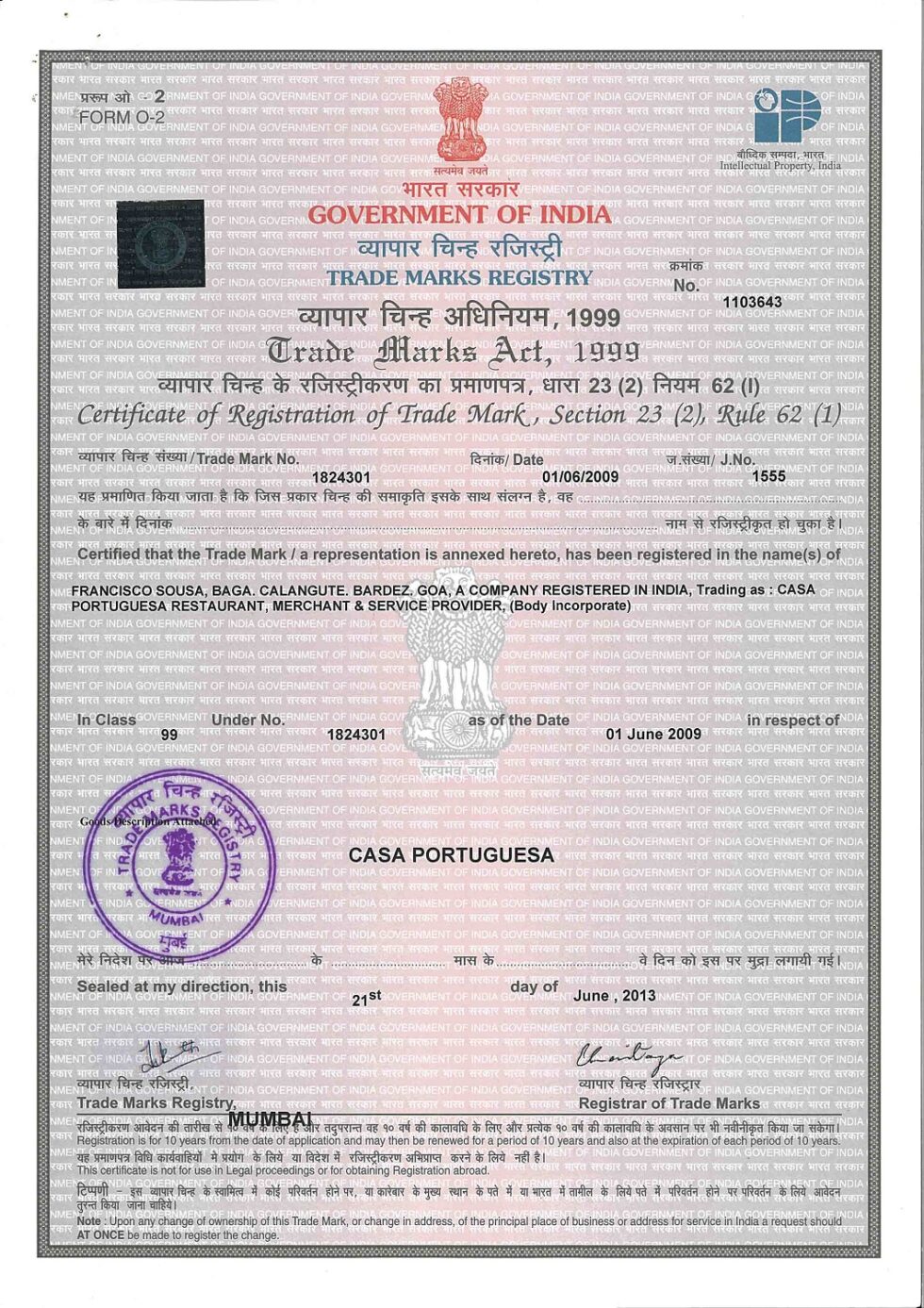 Certificate | Casa Portuguesa